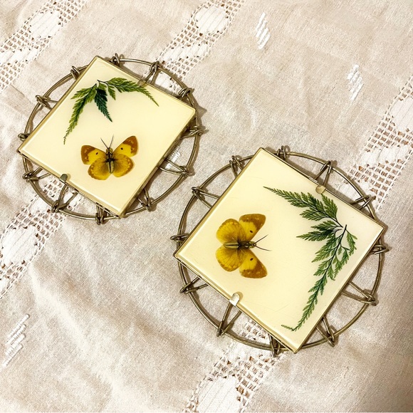 Vintage | Accents | Vintage 7s Lucite Wire Pressed Butterfly Fern ...